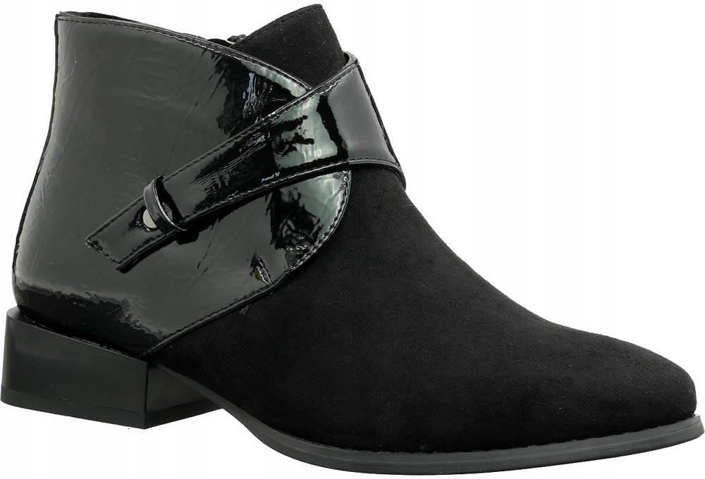 Botki Damskie Jezzi ASA197-2 Ocieplane Czarne Lakierowane Zimowe Eko ...