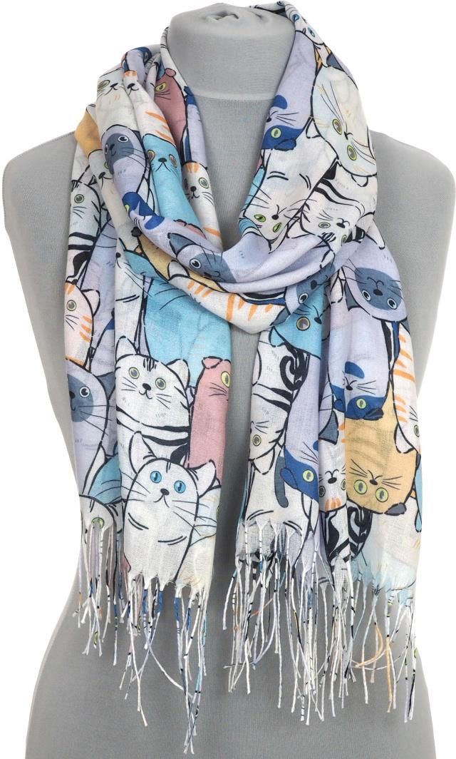 Szalik z frędzlami w psotne koty kotki kolor fioletowy 180x70 cm warianty - Ceny i opinie - Ceneo.pl
