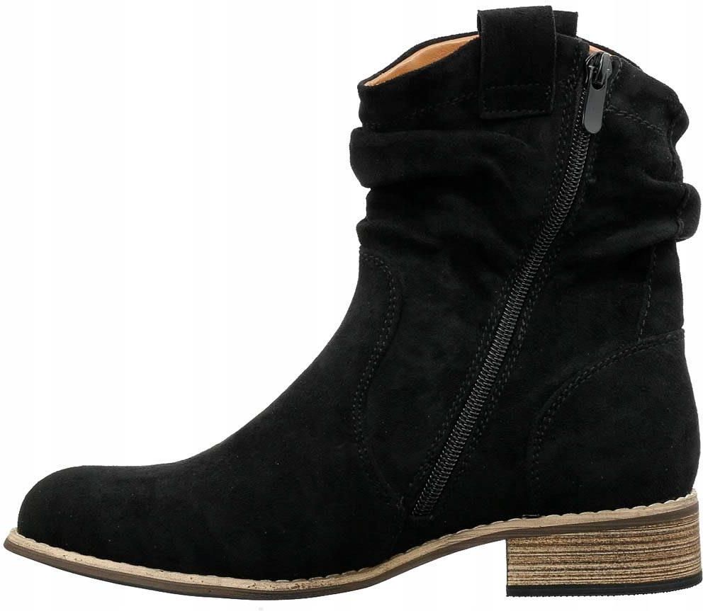 Botki Damskie Jezzi Czarne Płaski Obcas 20BT35-3046 Eko Zamsz Ocieplane ...
