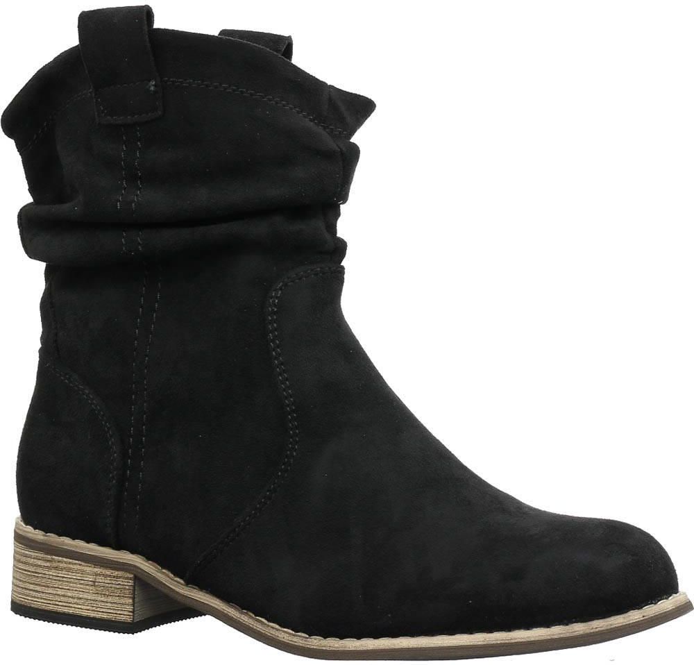 Botki Damskie Jezzi Czarne Płaski Obcas 20BT35-3046 Eko Zamsz Ocieplane ...