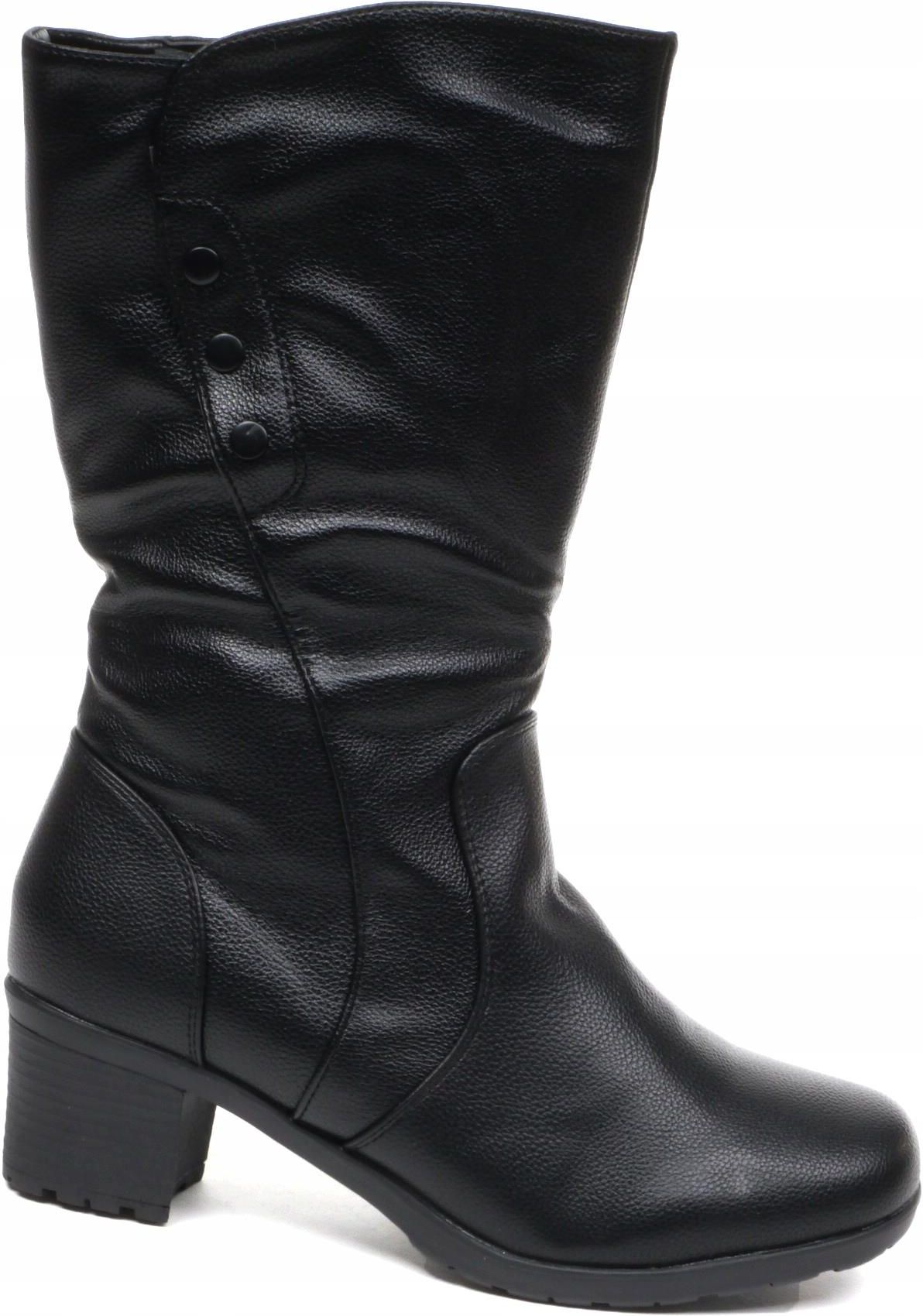 Kozaki Damskie Ocieplane Krótkie Buty Zimowe Botki na Obcasie Ciepłe 42 ...