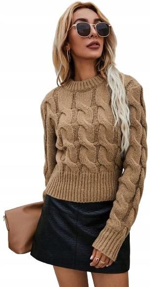 KC02212 *shein Beżowy Sweter Gruby Warkoczowy Splot S - Ceny i opinie ...