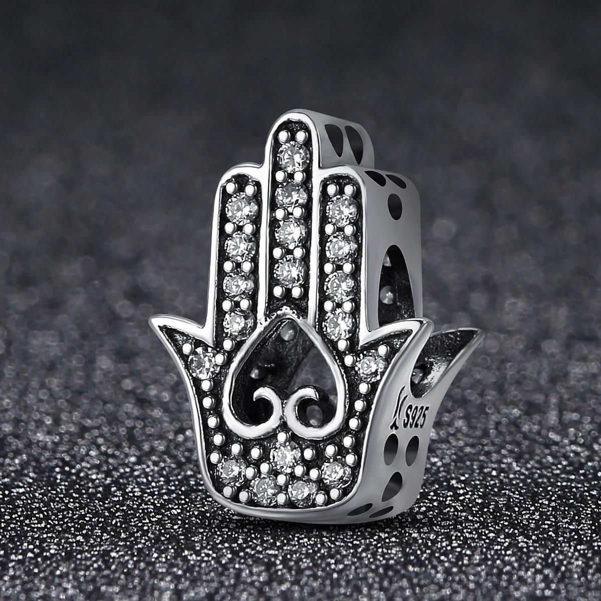Srebrny Charms Ornamo Symbol Hamsa Cyrkonia biała Srebro próba 925 ...
