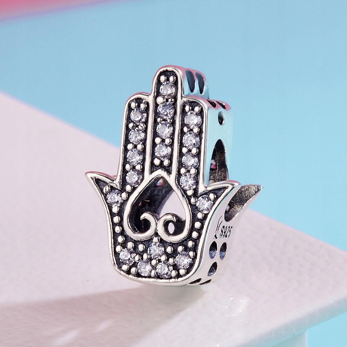 Srebrny Charms Ornamo Symbol Hamsa Cyrkonia biała Srebro próba 925 ...