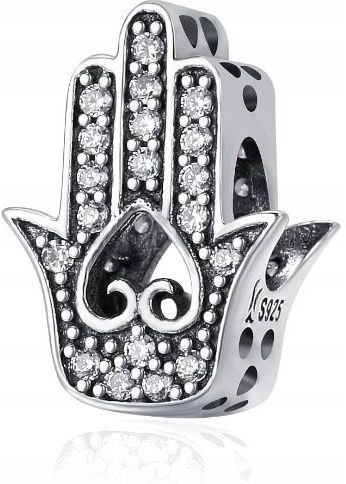 Srebrny Charms Ornamo Symbol Hamsa Cyrkonia biała Srebro próba 925 ...