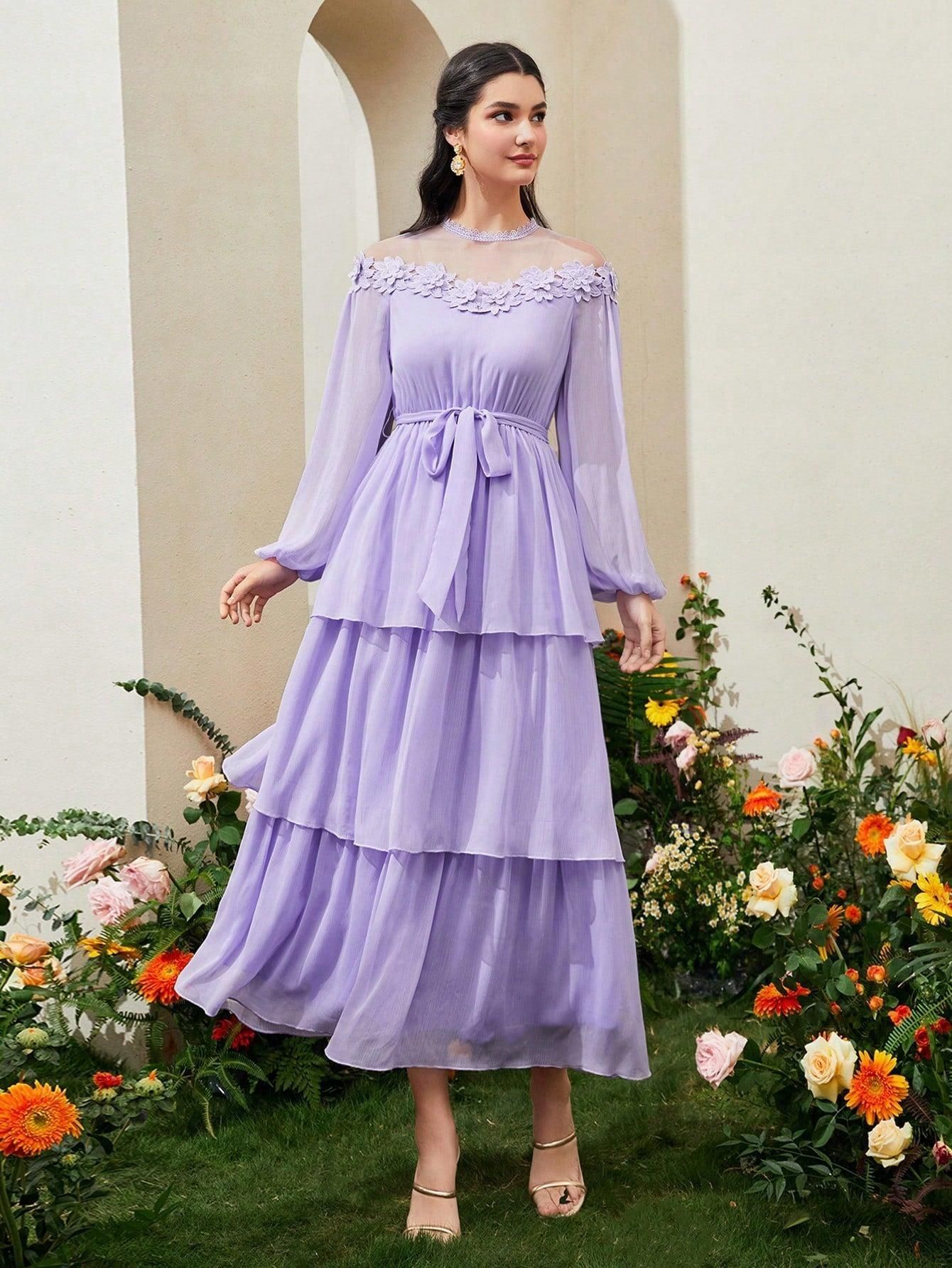 Shein Fioletowa Szyfonowa Sukienka Falbany Bufki Nyk NF9__XL - Ceny i ...