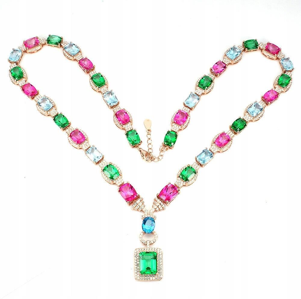 Naszyjnik naturalne różowe topazy sky zielone 925 - Ceny i opinie - Ceneo.pl