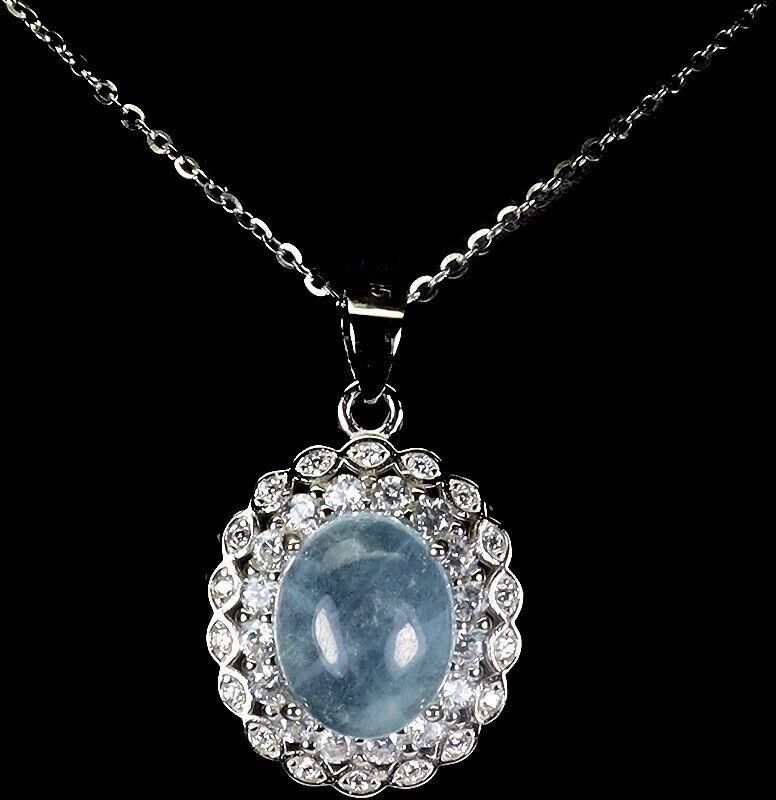 Piękny srebrny naszyjnik 925 naturalny akwamaryn cyrkonie - Ceny i opinie - Ceneo.pl