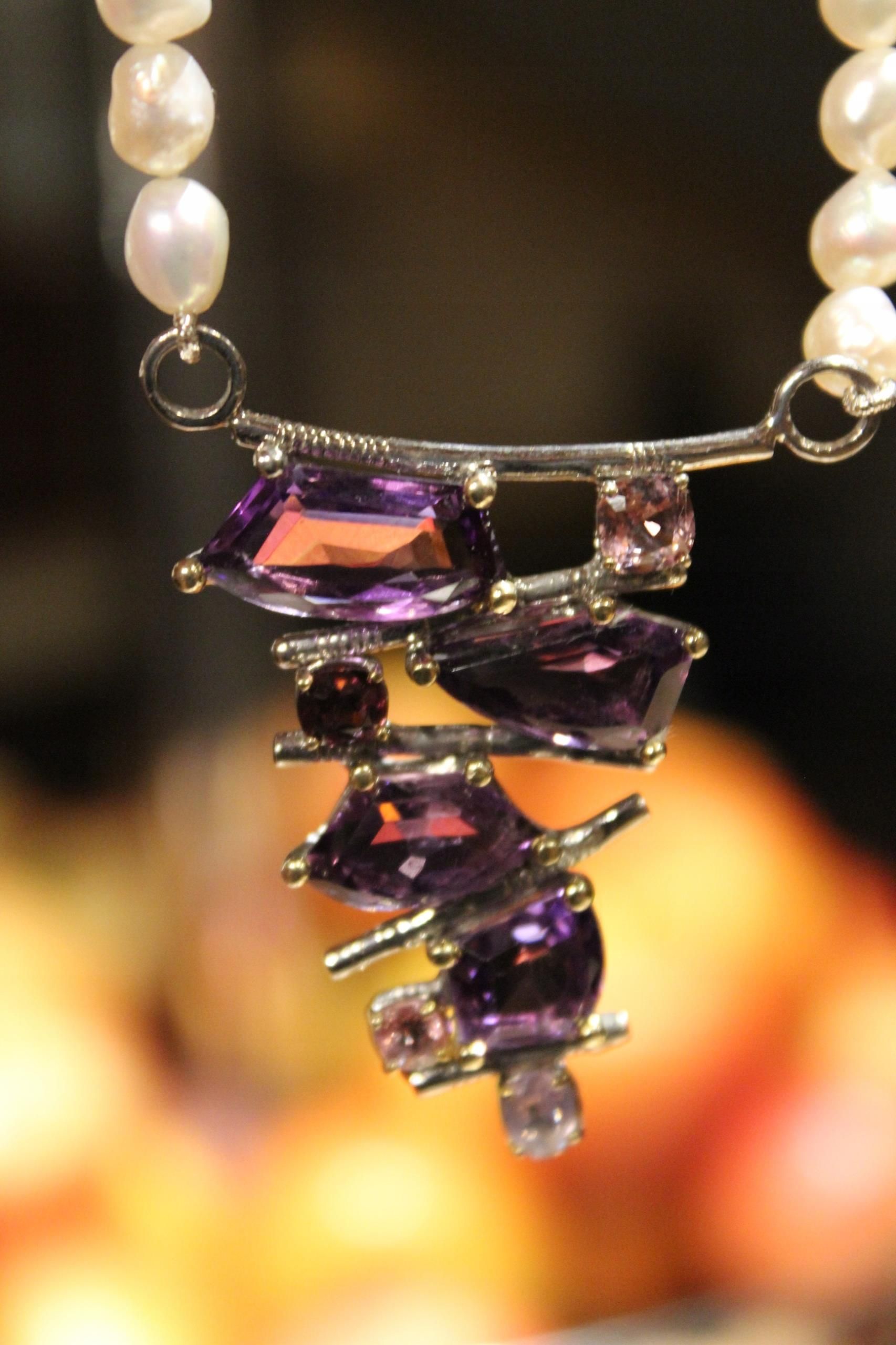 Naszyjnik srebrny naturalne ametysty perły spinele - Ceny i opinie ...