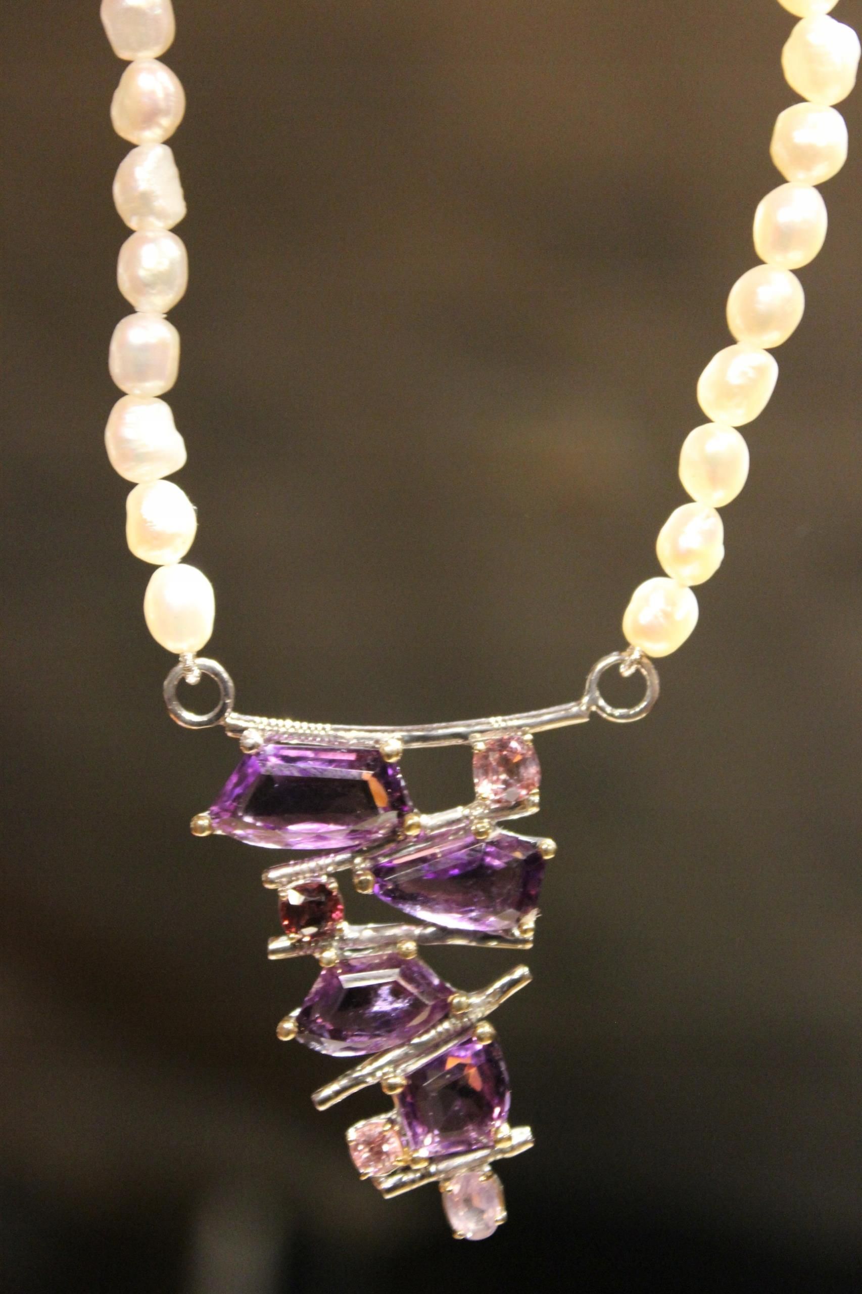 Naszyjnik srebrny naturalne ametysty perły spinele - Ceny i opinie ...