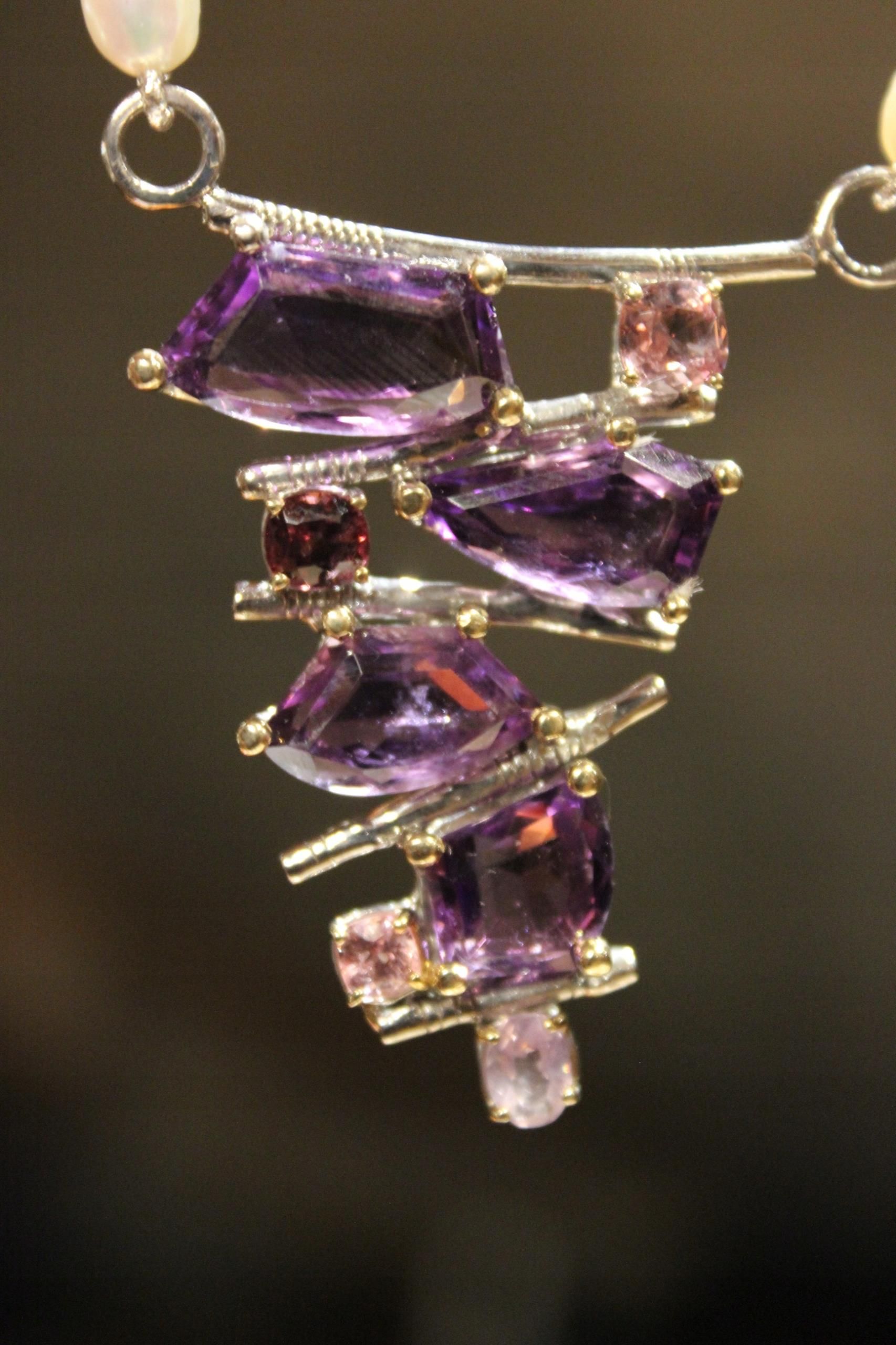 Naszyjnik srebrny naturalne ametysty perły spinele - Ceny i opinie ...