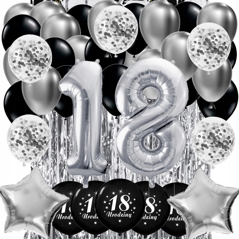 Balony Kurtyna Zestaw 18 Urodziny Osiemnastka Cyfra Srebrny Czarny 100 Cm - Ceny i opinie - Ceneo.pl
