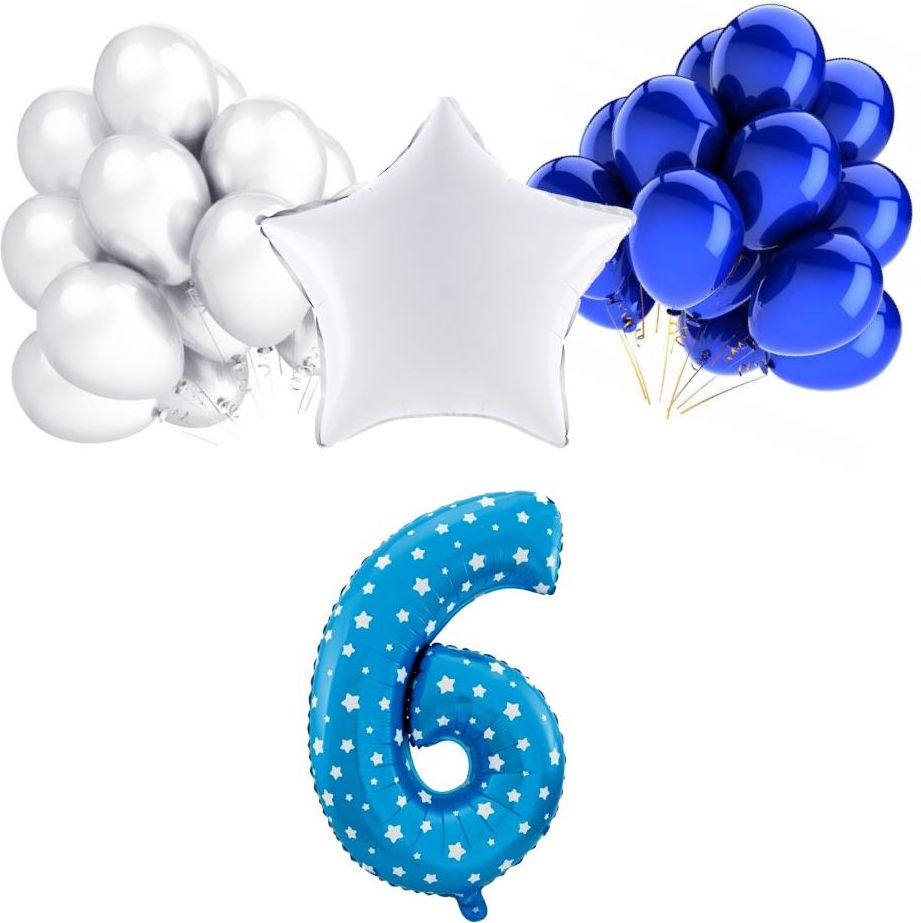 Zestaw Balony 6 Urodziny Niebieski Chabrowy Perłowe 6 Rocznica Ślubu ...