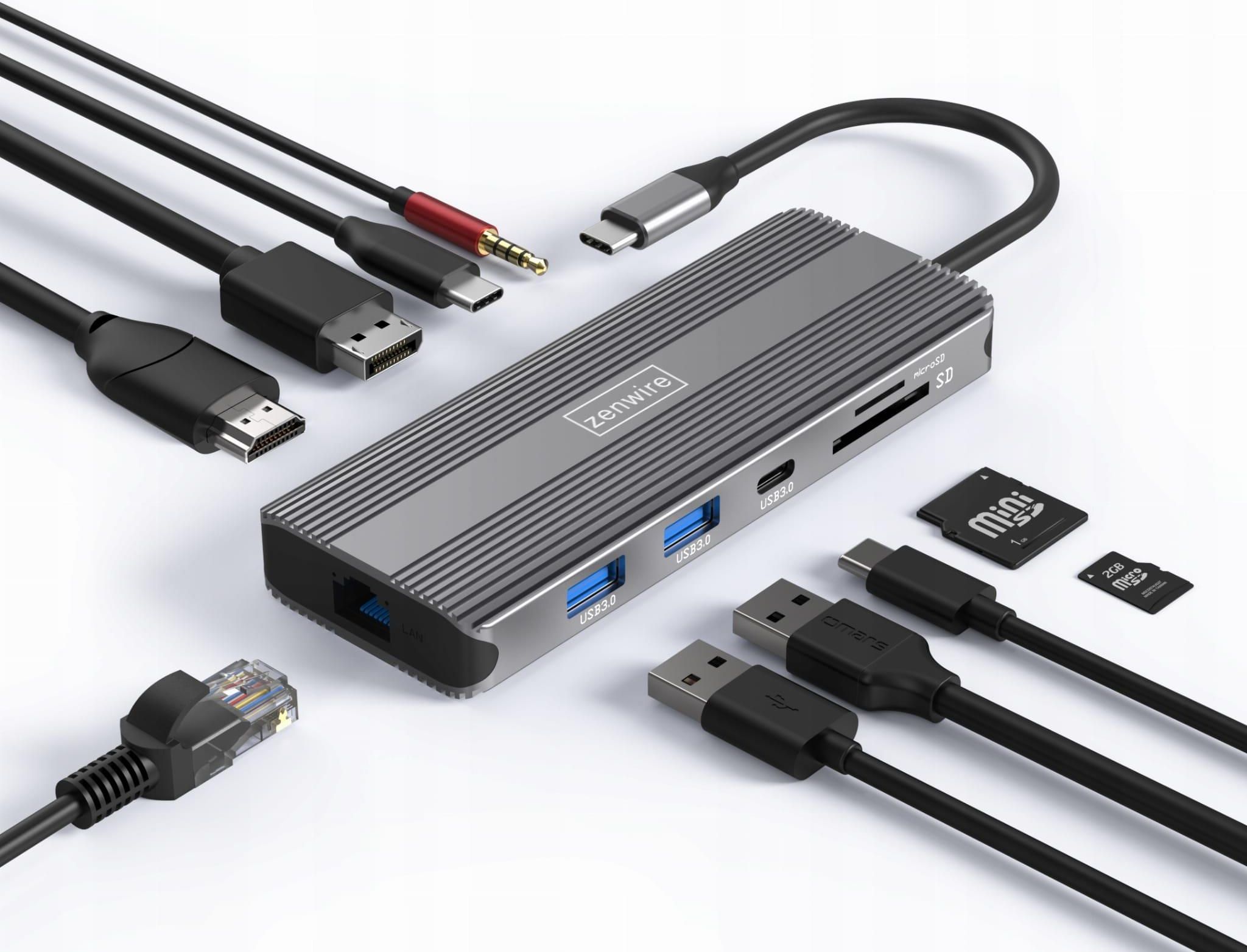 Hub USB HUB USB-C 10w1 Display Port 1.4 HDMI 2.1 8K 4K 120Hz 60Hz Full ...