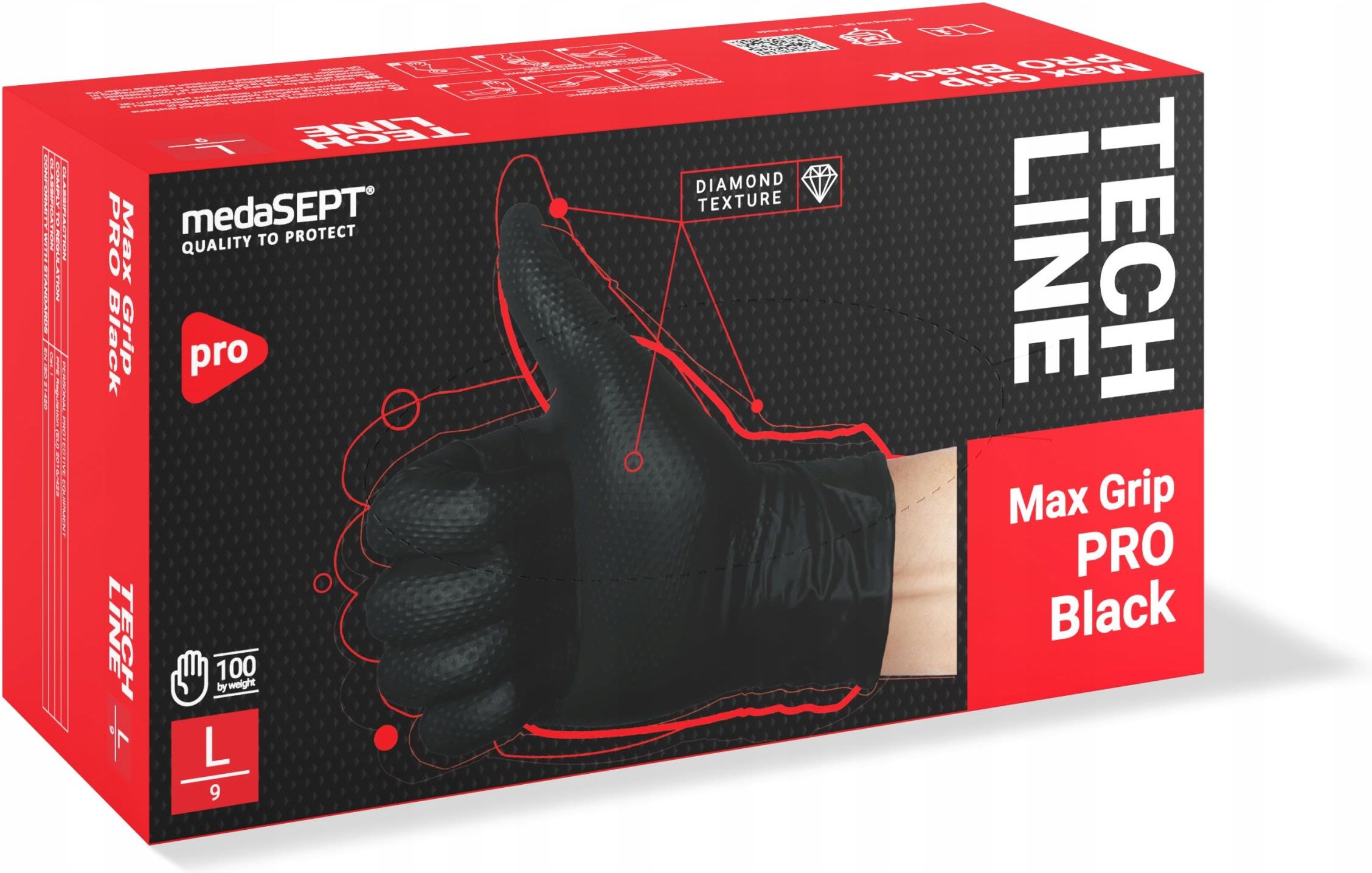 Medasept Max Grip Pro Black Rękawice Nitrylowe Czarne Tech Line L ...