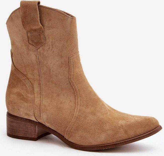 Zazoo 3305/2/G Damskie Zamszowe Botki Kowbojki Na Niskim Obcasie Beżowe : Rozmiar - 38 - Ceny i ...