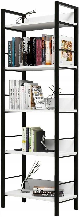 Regał Loft Industrialny Biały Na Książki 5 Półek 175Cm Nowoczesny Styl ...