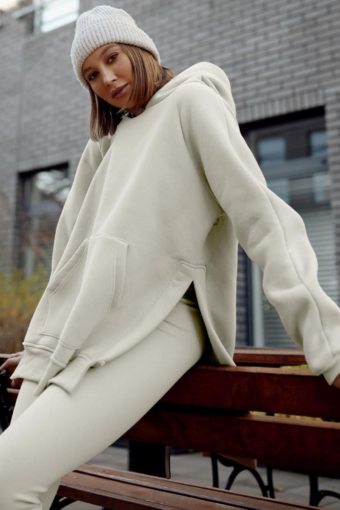 Komplet damski bluza oversize i prążkowane legginsy ekri FI764 - Ceny i ...