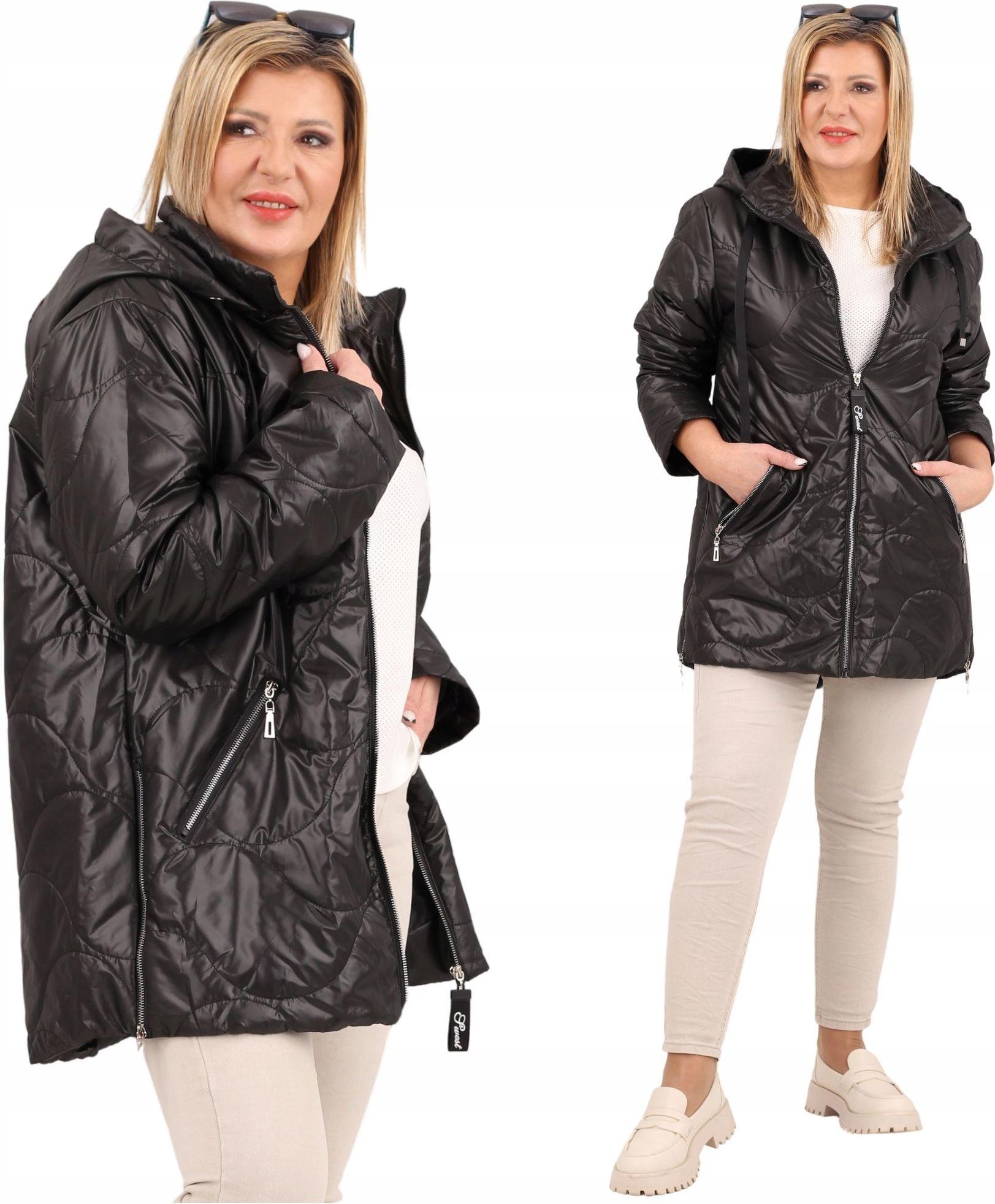 Pikowana Kurtka Damska Lekka Przejściowa Z Kapturem Duże Rozmiary 44-52 ...