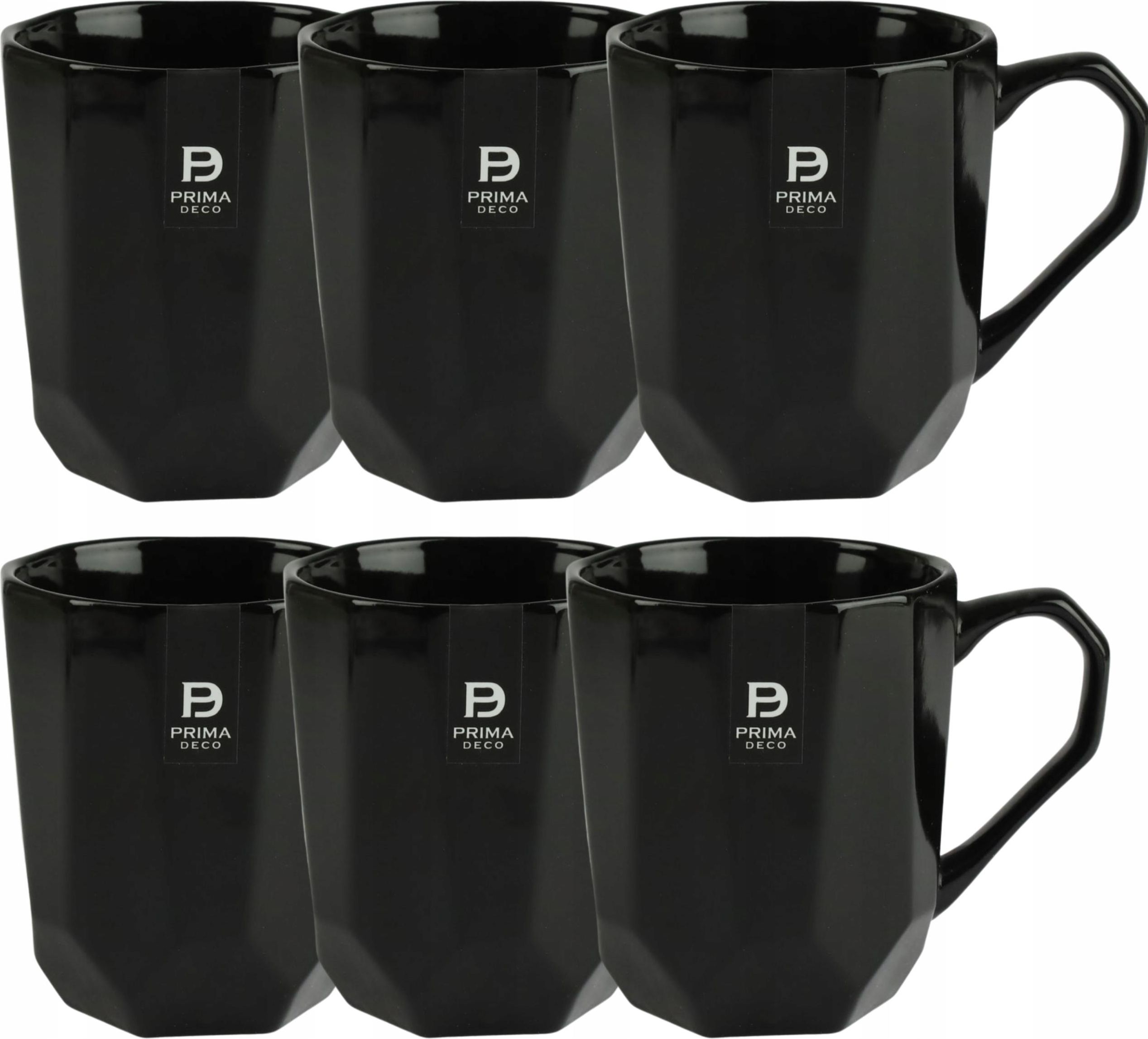 Prima Deco Kubki Porcelanowe Czarne Z Uchem Komplet 6Szt. Geometryczne ...