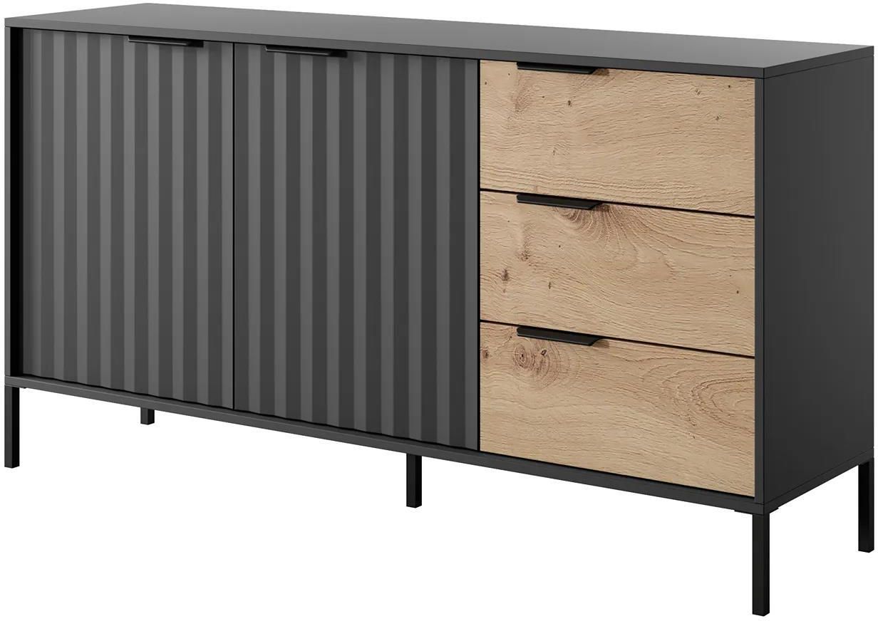 Elior Komoda Z Lamelowym Frontem Dąb Artisan + Czarny Odine 4X 35959 ...