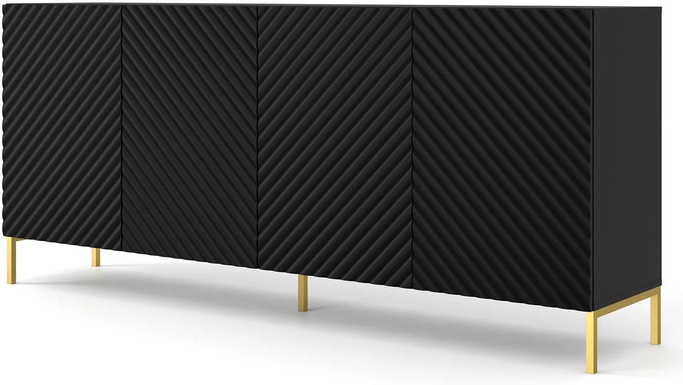 Elior Długa Komoda Z Frontem 3D Czarny Mat + Złote Nóżki Diva 4X 33997 ...