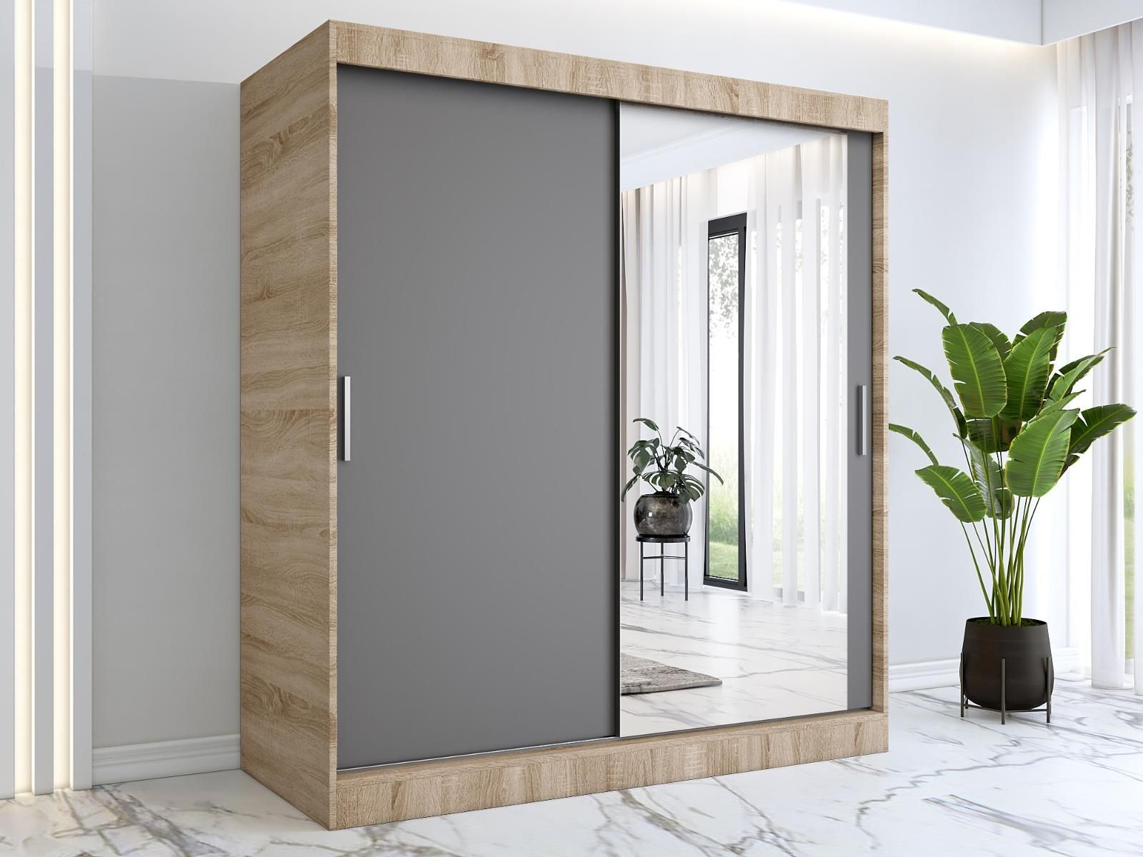 Mkpol Szafa Przesuwna Moduo Comfort 180 Dąb Sonoma/Antracyt Z Lustrem ...