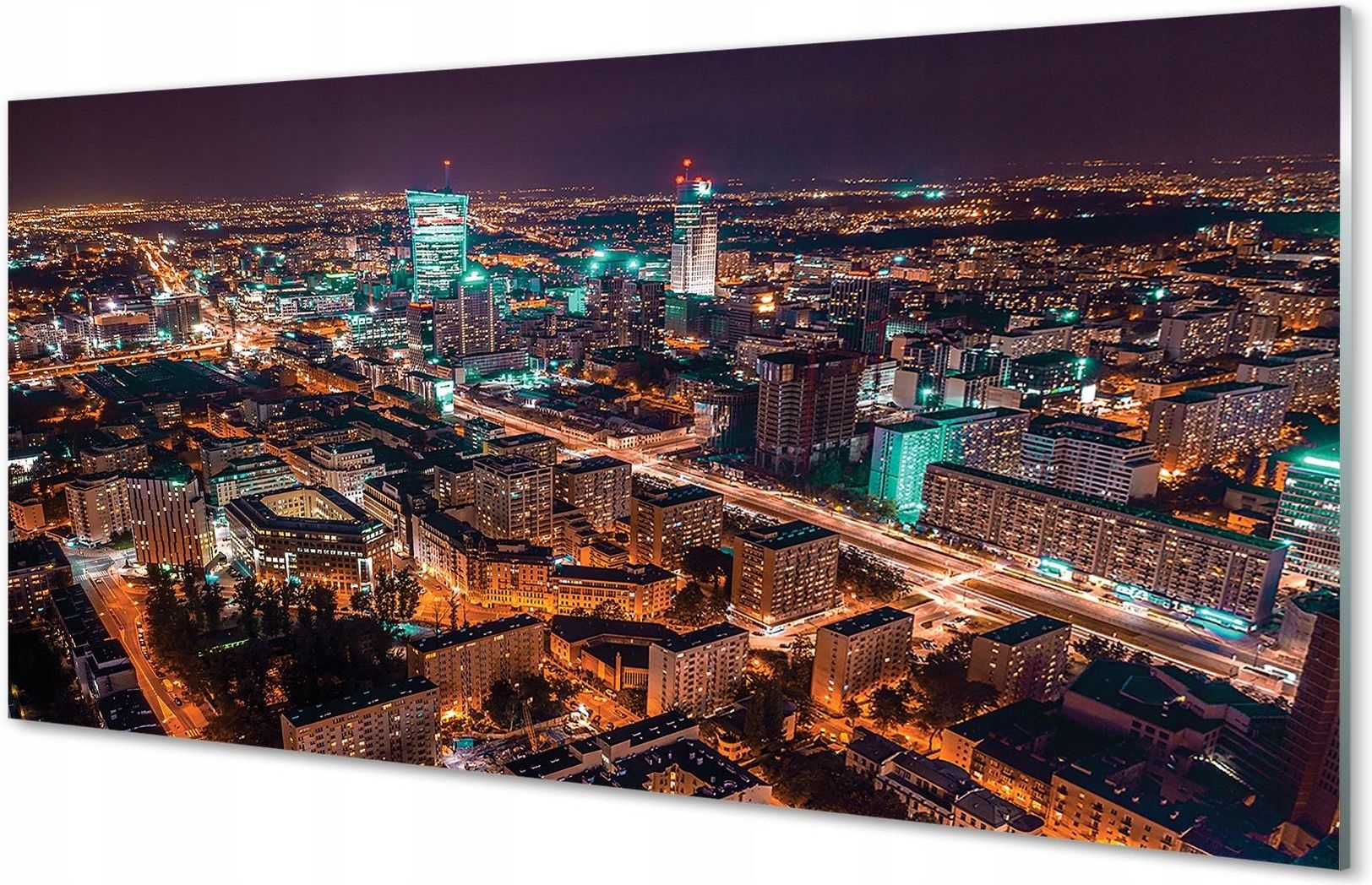 Tulup Obraz na szkle Warszawa Miasto noc panorama 120x60 ...