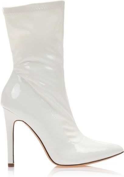 Botki białe ze skóry lakierowanej ze szpiczastym noskiem - Ceny i ...
