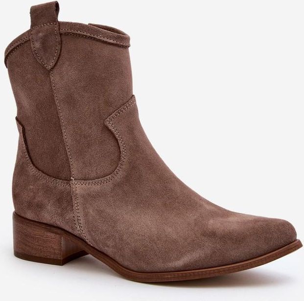 Zazoo 3329 Zamszowe Botki Kowbojki Na Niskim Obcasie Ciemnobeżowe : Rozmiar - 37 - Ceny i opinie ...