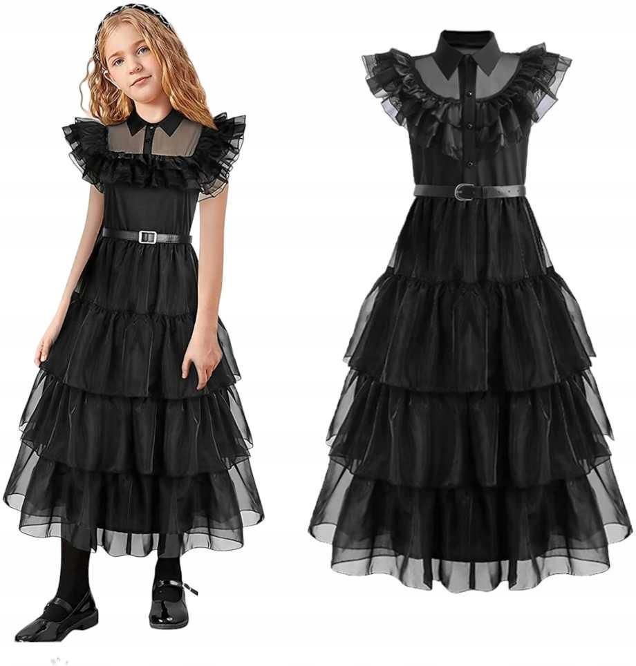 Wednesday Addams Xl 140 150 Sukienka Strój Kostium Zestaw - Ceny i ...