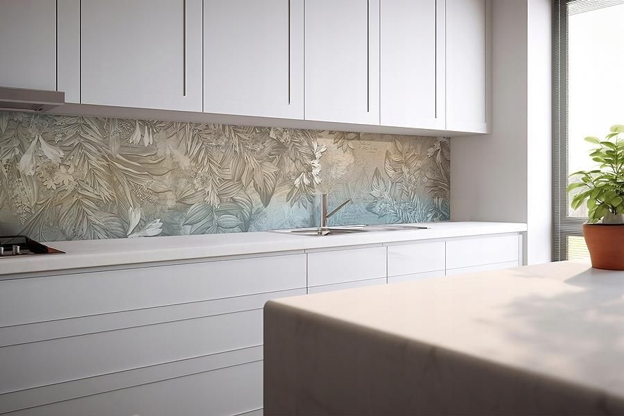 Wall-It Fototapeta Do Kuchni Między Białe Meble Liście Tropikalne ...