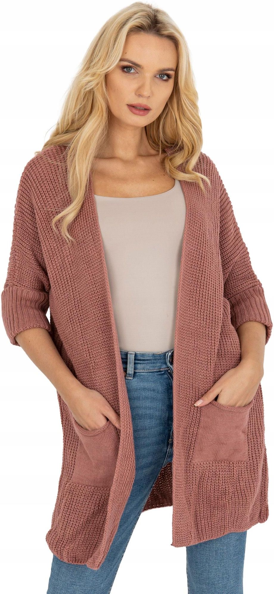 Kobiecy modny Sweter cieplutki Kardigan gładki - Ceny i opinie - Ceneo.pl