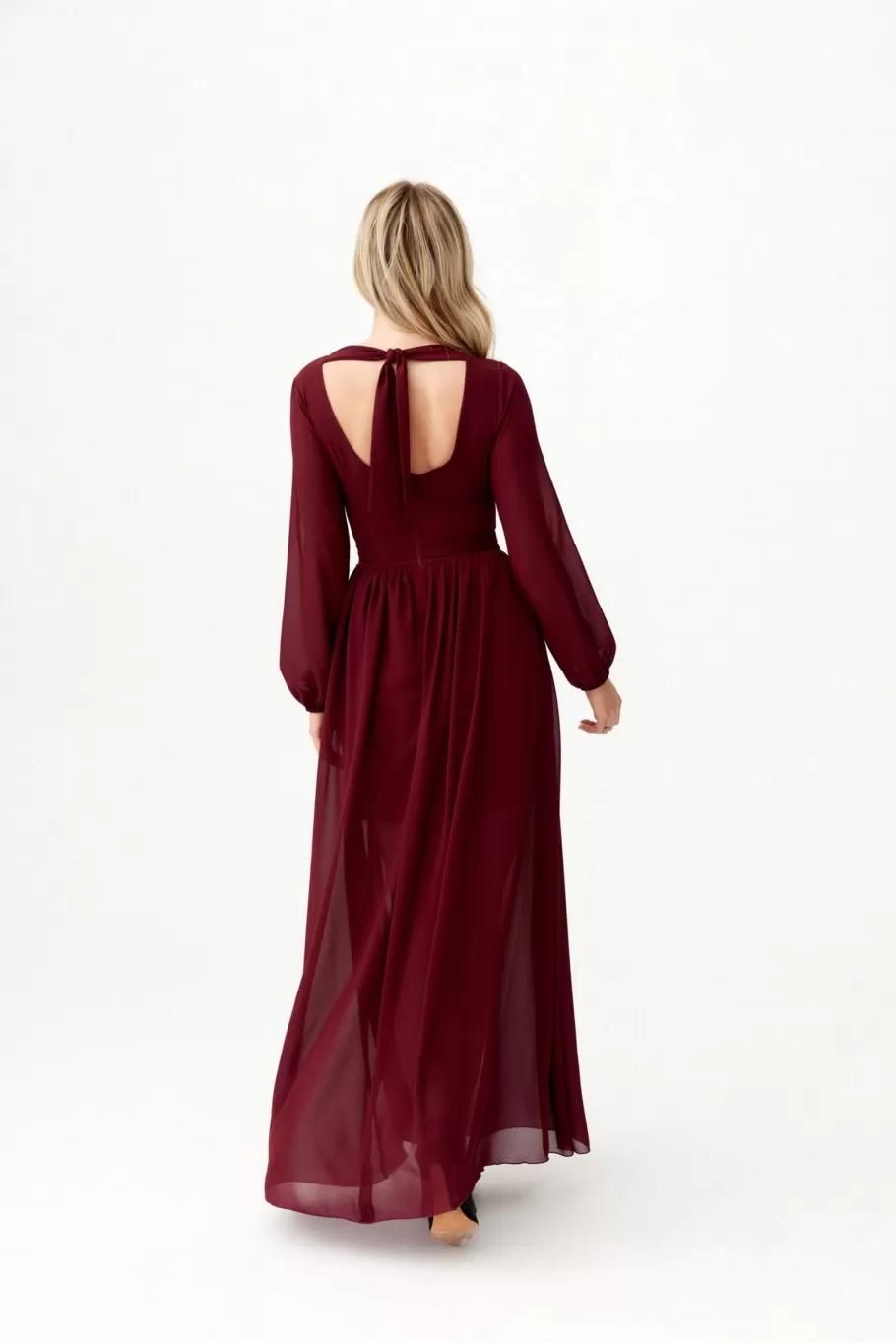 Sukienka damska maxi z rękawem z rozcięciem szyfonowa z rękawem - Ceny ...