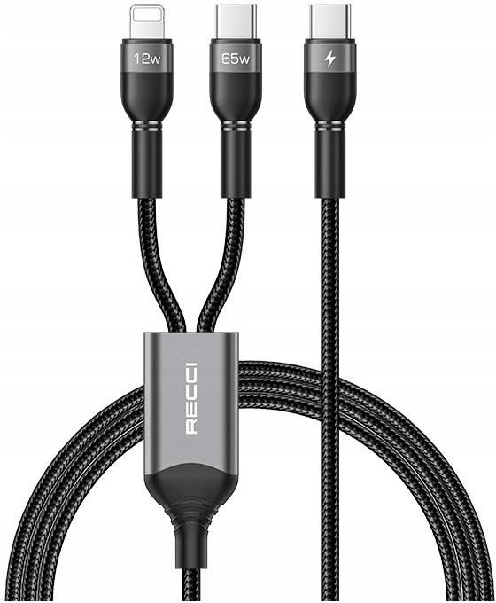 Recci Szybki Kabel 3W1 W Oplocie Micro Usb/Usb-C/Lightning 65W 1.2M - Opinie i ceny na Ceneo.pl