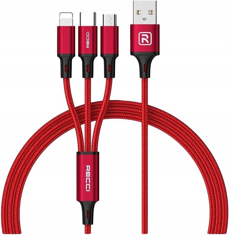 Recci Mocny Kabel Usb Przewód 3W1 Lightning Micro Typ C 2 4A 120Cm - Opinie i ceny na Ceneo.pl