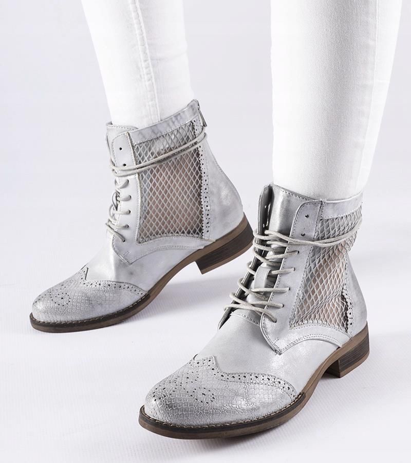 Srebrne ażurowe płaskie botki F6022 37 - Ceny i opinie - Ceneo.pl