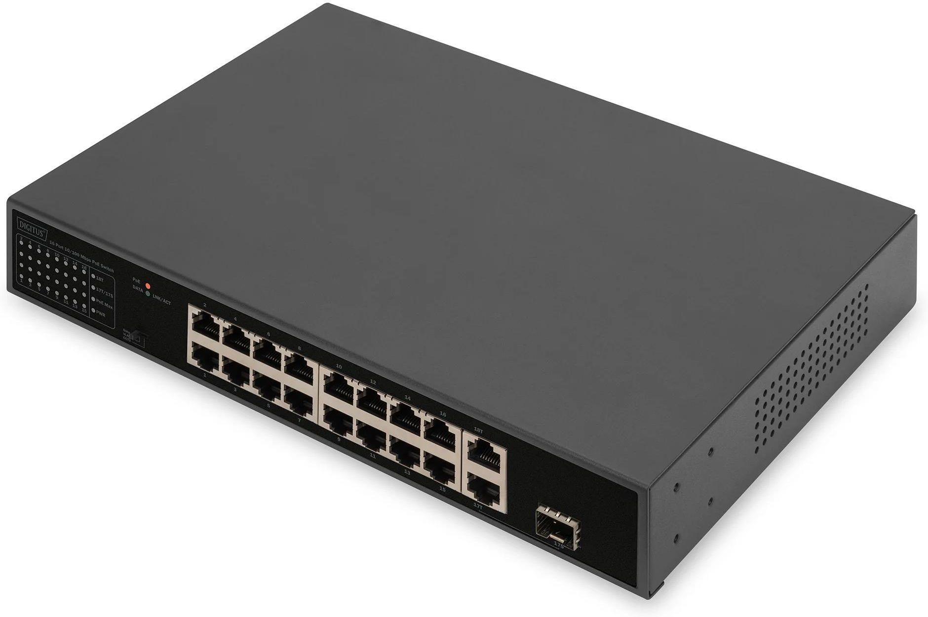 Digitus 16 Port 10/100 Mbps PoE Switch 16 x10/100Mbps PoE RJ45 Ports 1x ...
