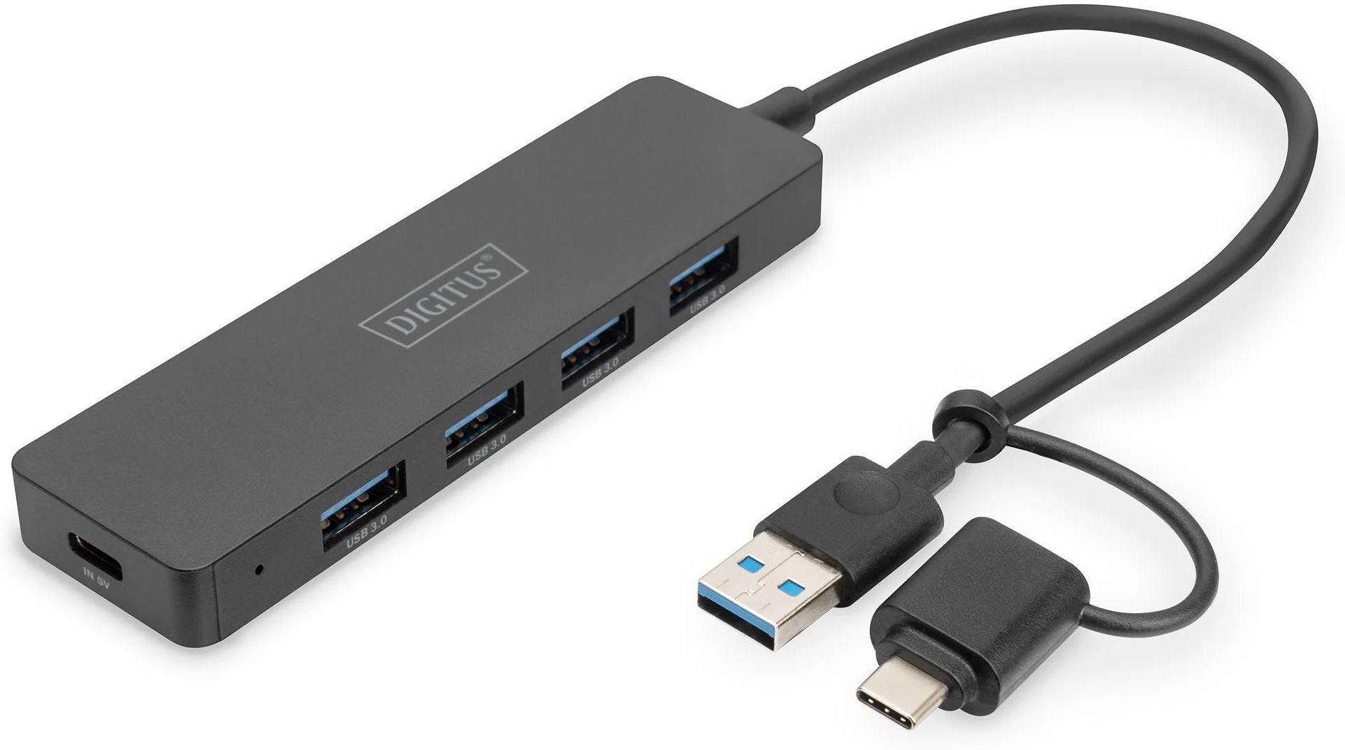 Digitus Hub USB 3.0/Koncentrator 4 portowy USB A + adapter USB C 0.2m ...