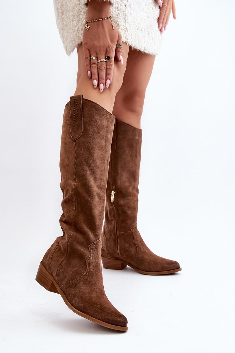 Zazoo 3427 Damskie Zamszowe Kozaki Kowbojki Brązowe : Rozmiar - 38 ...