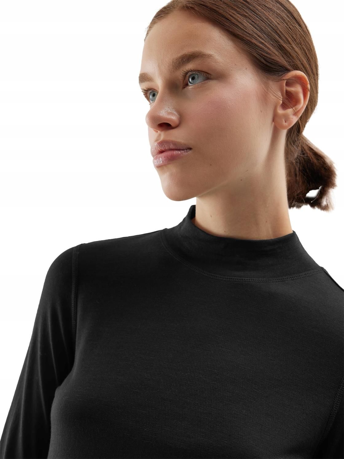 4F Bluzka damska z długim rękawem czarna longsleeve z wełną Merino M ...
