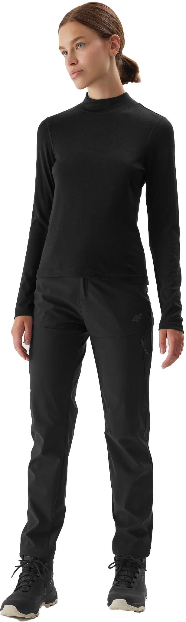 4F Bluzka damska z długim rękawem czarna longsleeve z wełną Merino M ...