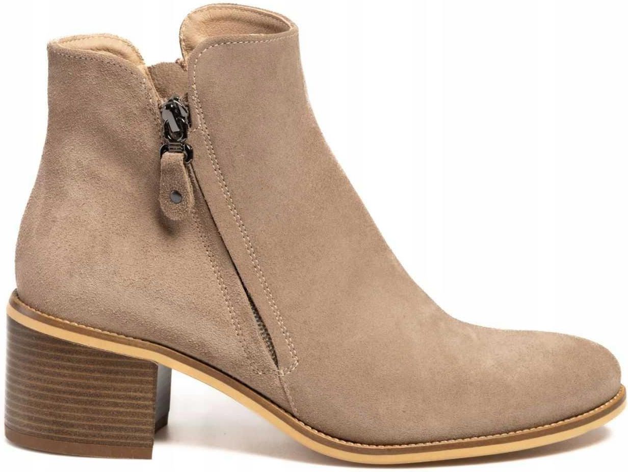Taupe Botki Damskie Na Klocku Skórzane Welurowe Ocieplane Sempre 41 ...