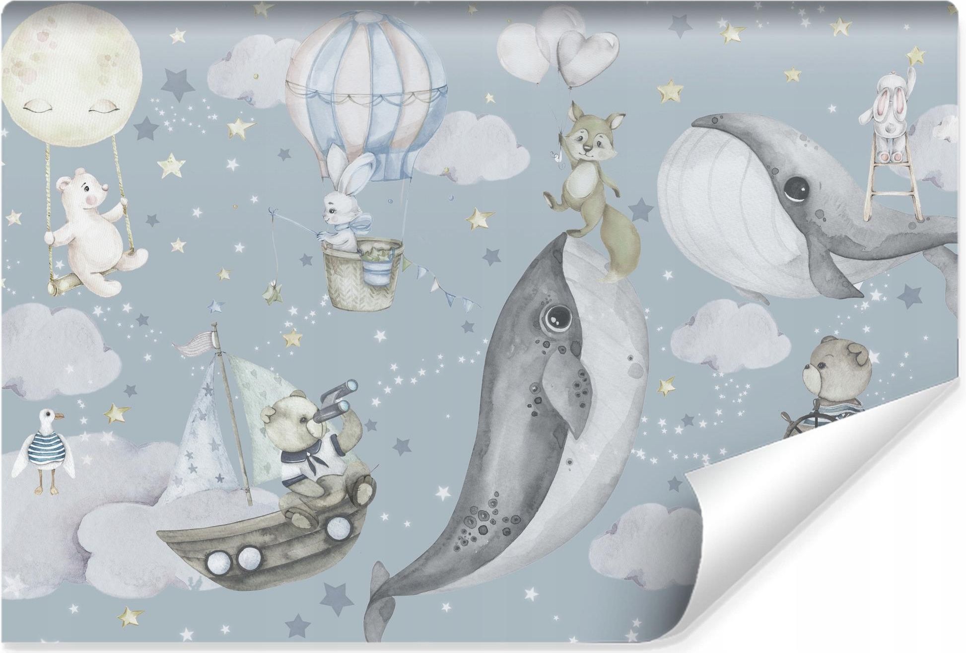 Muralo Fototapeta Dla Dzieci Wieloryby Króliki Chmurki Styl Boho Gwiazdki 368X254 - Opinie i ...