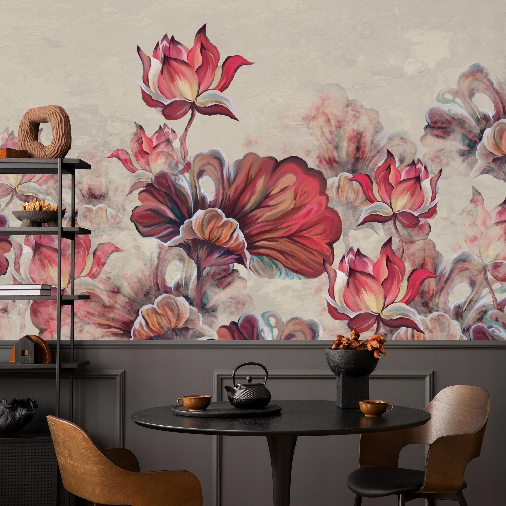 Muralo Fototapeta Do Jadalni Czerwone Kwiaty Abstrakcja Akwarela Beton 368X254 - Opinie i ceny ...