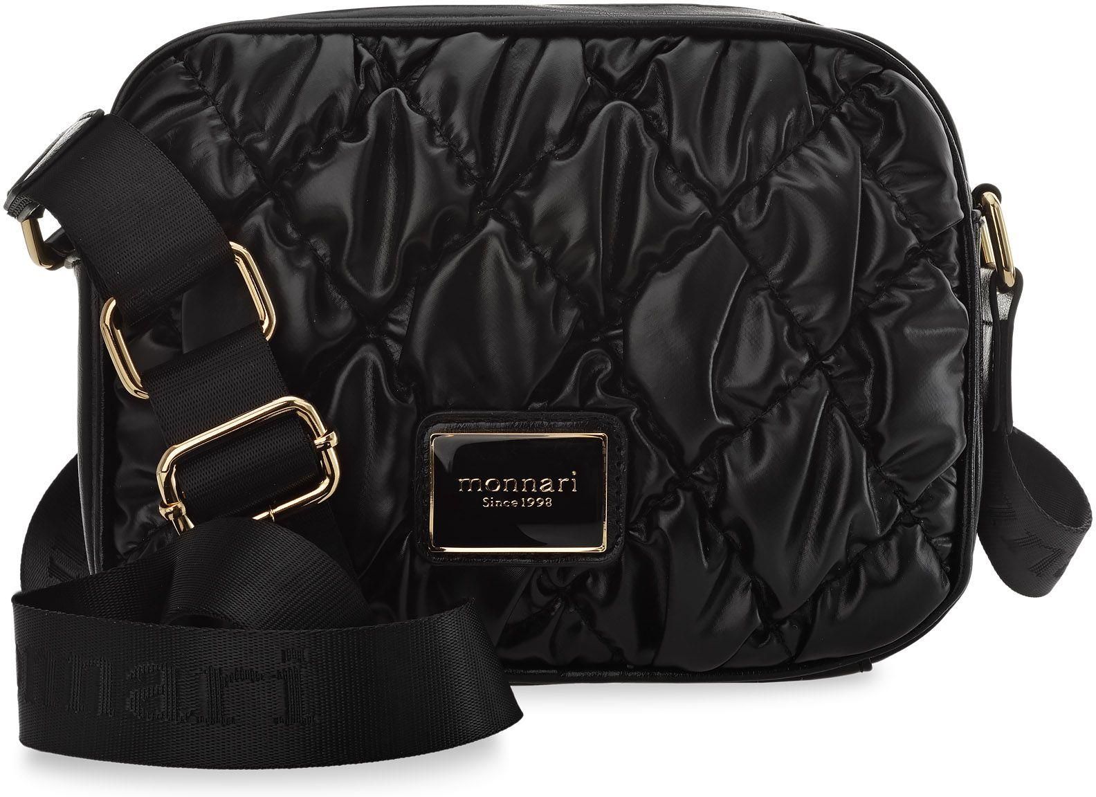 PIKOWANA LISTONOSZKA MONNARI POJEMNA SPORTOWA TOREBKA NA DŁUGIM SZEROKIM PASKU Z LOGO - CZARNA ...
