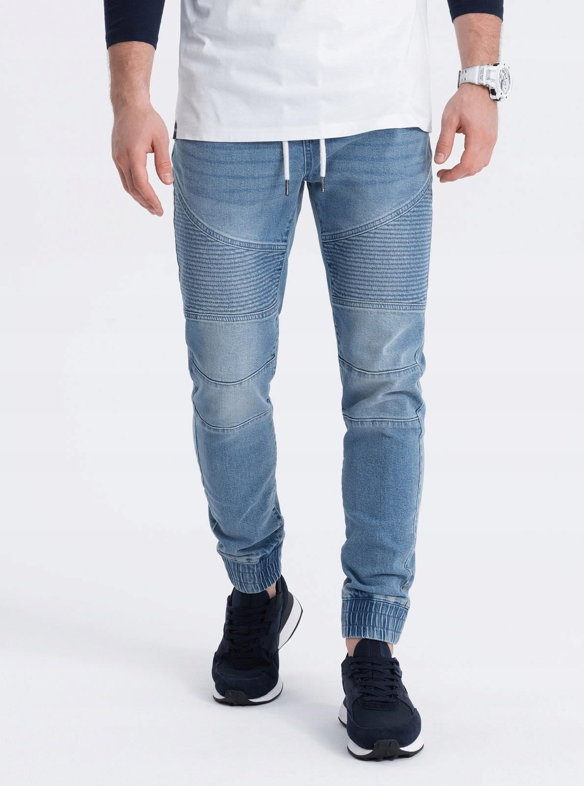 Spodnie męskie joggery jeansowe z przeszyciami niebieskie V2 OM-PADJ ...