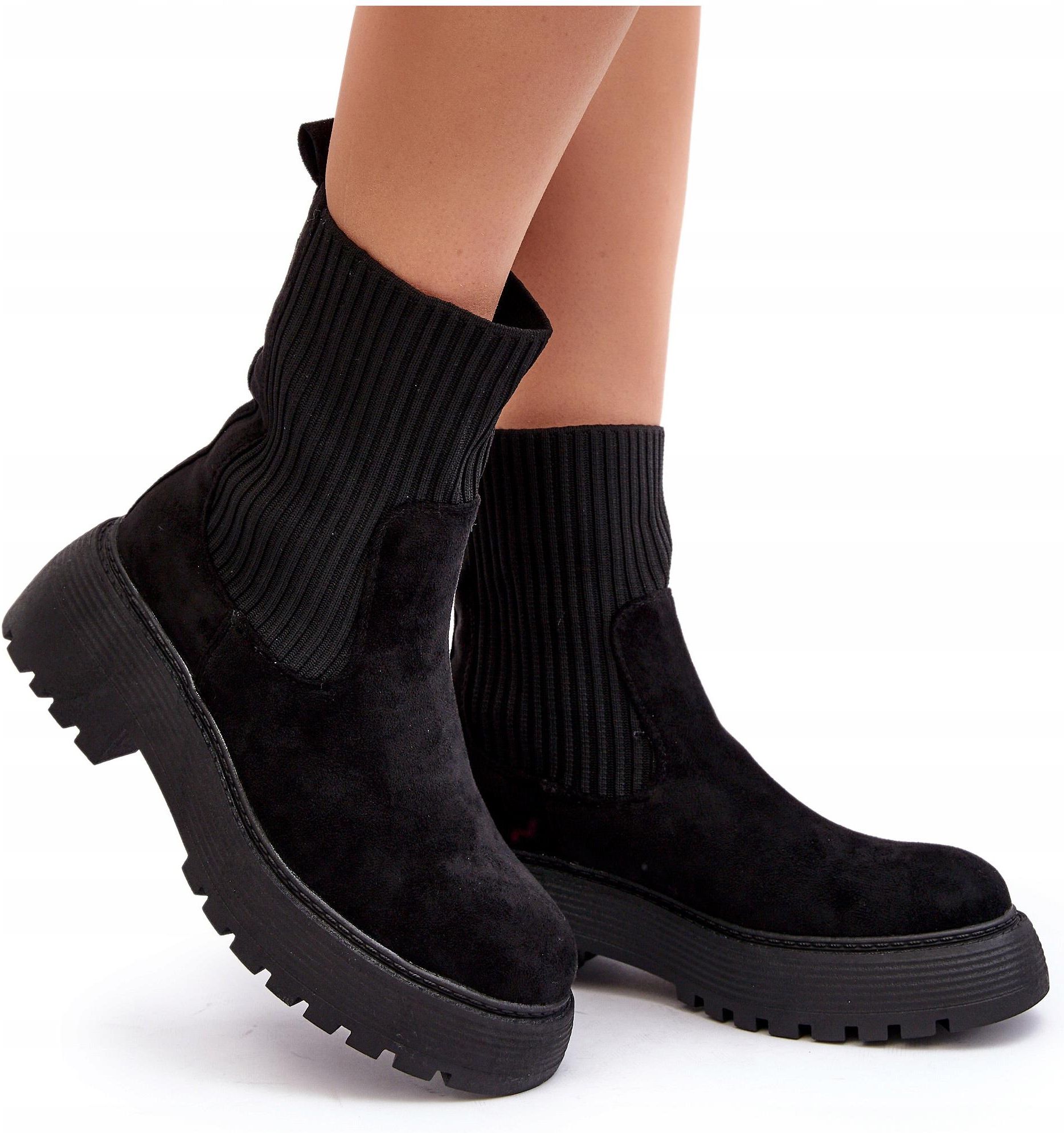 Botki Zamszowe Ze Skarpetą Platforma Czarne 40 - Ceny i opinie - Ceneo.pl