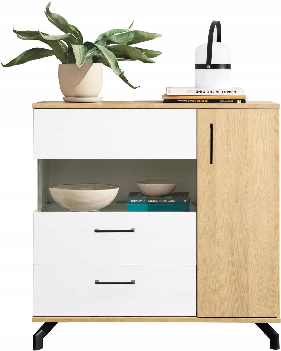 Meblar Komoda Szybą Szuflada Salonu Dąb Czarny Madison 11 - Opinie i ...