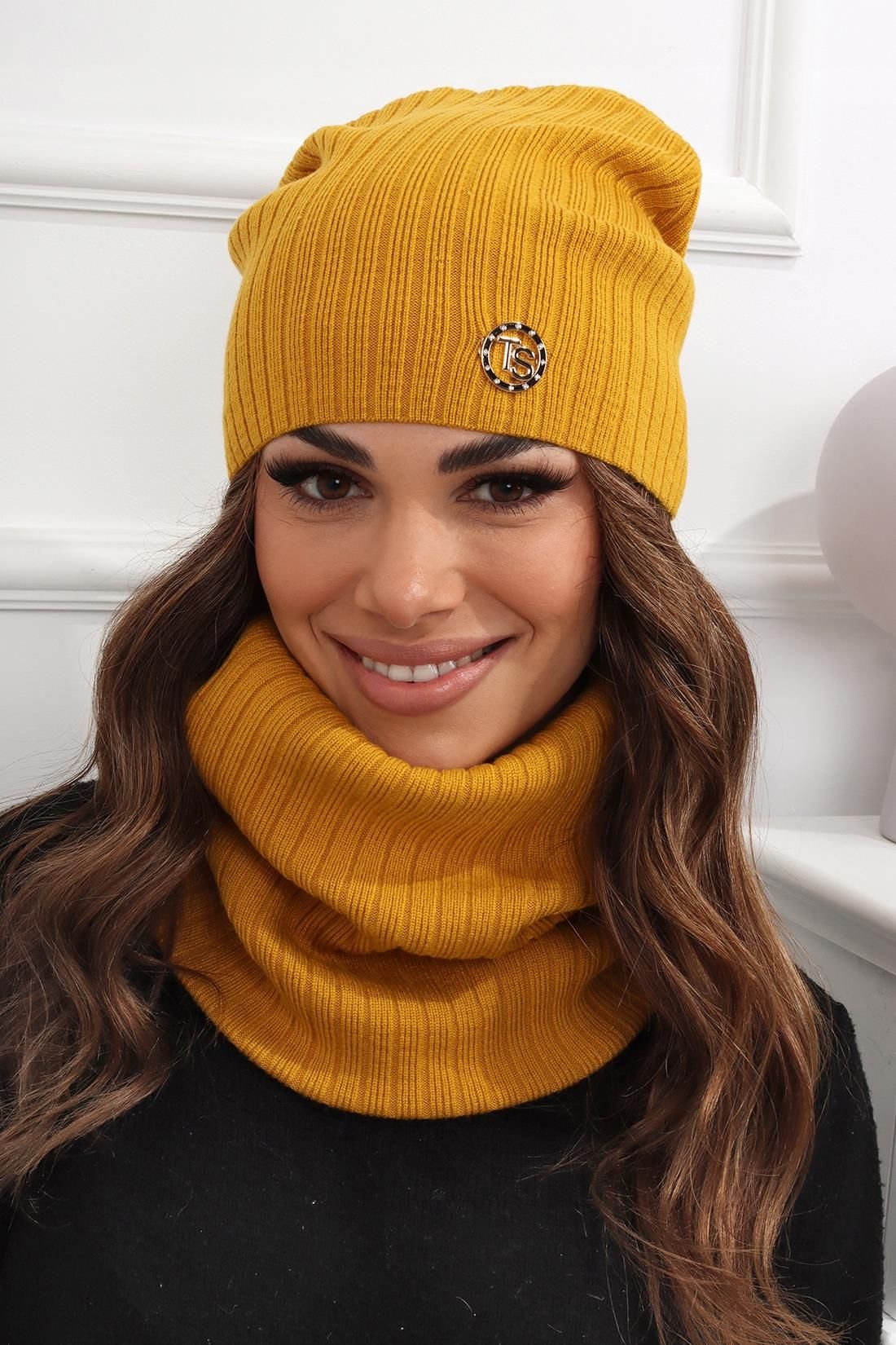Komplet Damski Czapka Komin Ciepły Zestaw Musztard - Ceny i opinie - Ceneo.pl